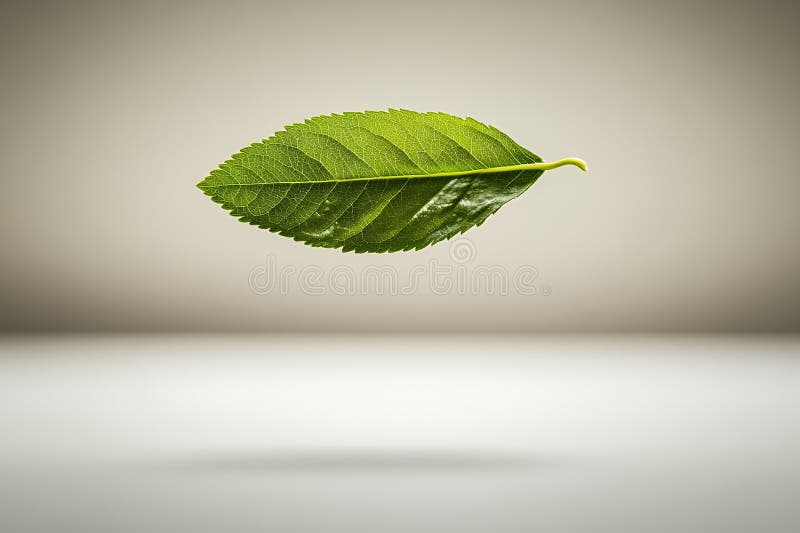 Close Up of a Vibrant Green Leaf with Visible Veins on a Neutral ...