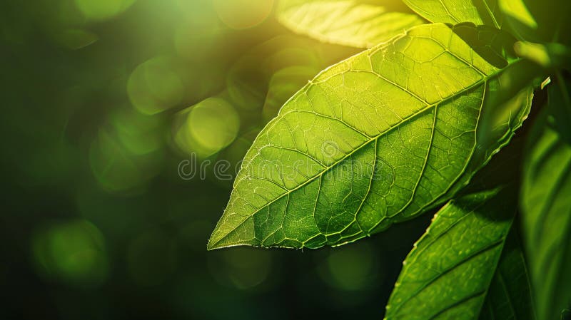 Close-up of Vibrant Green Leaves with Sunlight. Nature and Greenery ...