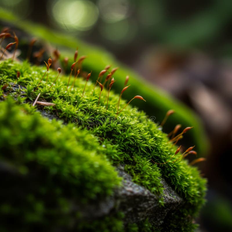 Close-up of Moss Growing on Tree Trunk, with Sunlight Peeking through ...