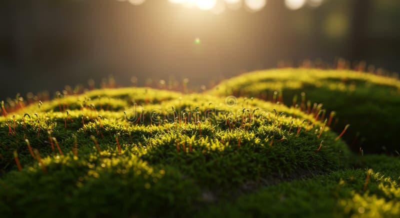 Close-up of Moss Growing on Tree Trunk, with Sunlight Peeking through ...