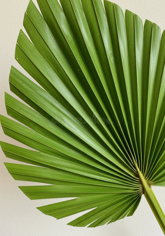 Close Up of a Vibrant Green Palm Leaf on a Simple Background Stock ...