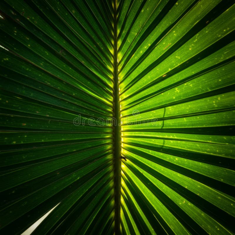 Close Up of Vibrant Green Palm Leaf Texture with Sunlight Stock ...