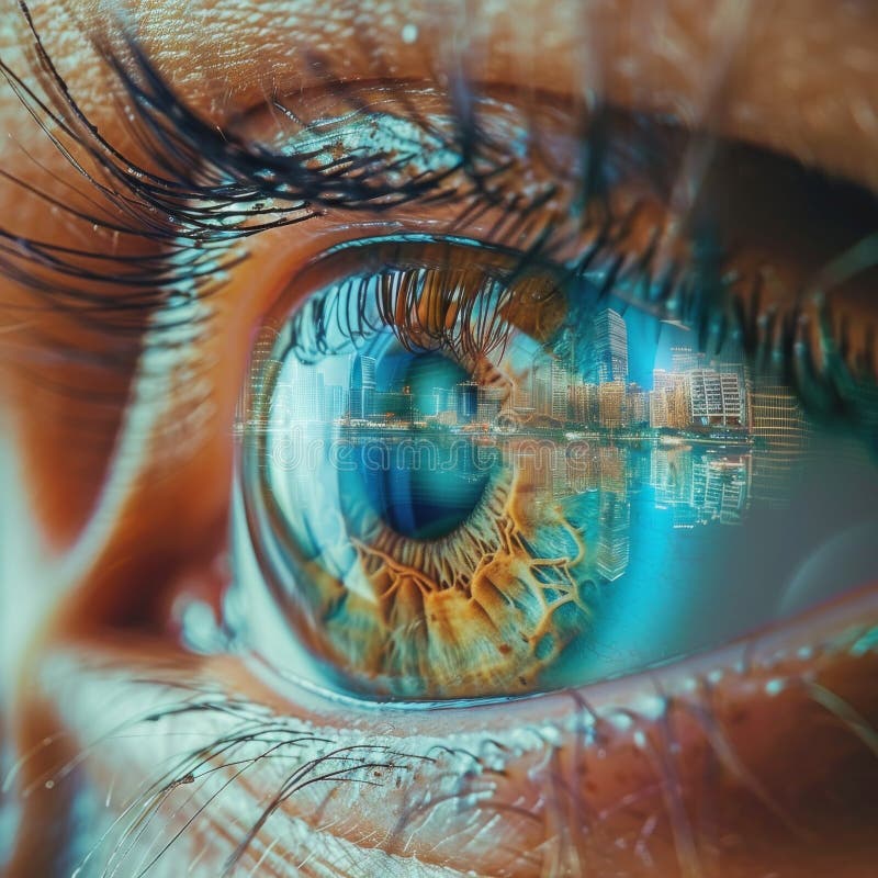 Vibrant Eye with Cityscape Reflection Stock Photo - Image of creative ...