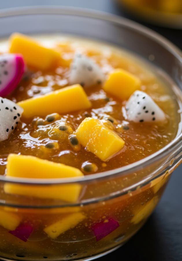 Close Up of Vibrant Mango and Dragon Fruit Salad Stock Illustration ...