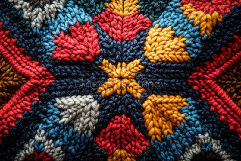 Close-up of Vibrant, Multicolored Knitted Fabric Showcasing Intricate ...