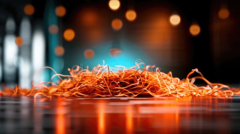 Close-up of Vibrant Orange Electrical Wires on Reflective Surface with ...