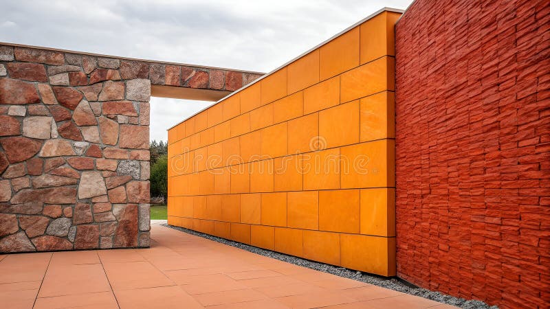 Bright Orange Stone Wall with Textured Surface Stock Illustration ...