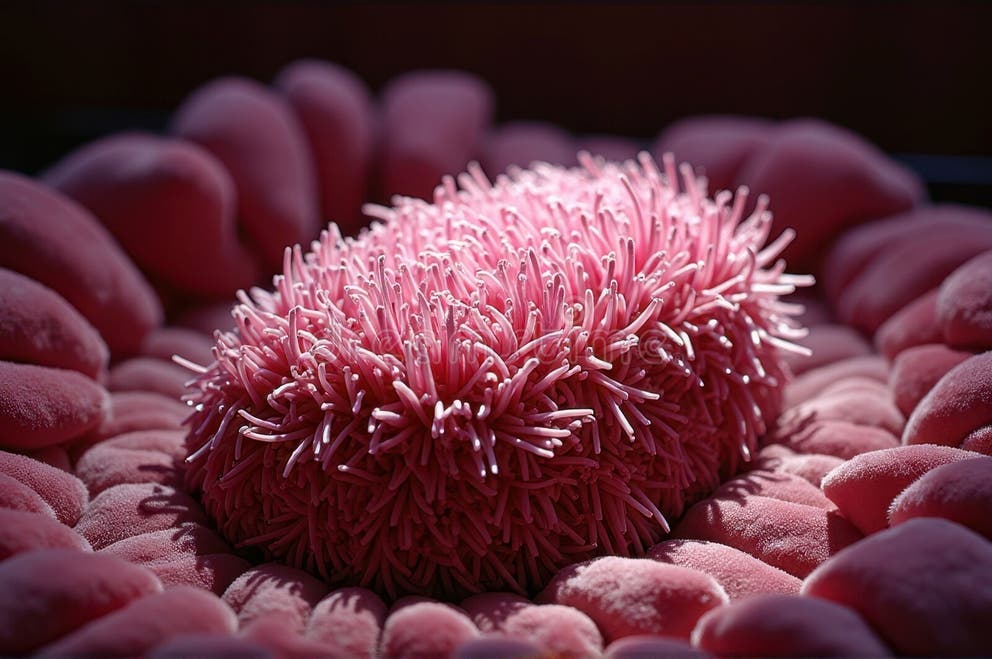 Close-up of Vibrant Pink Bacteria with Spiky Surface Structure in Deep ...