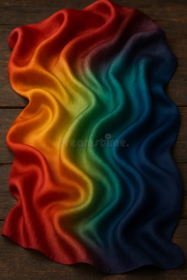 Rainbow Gradient Fabric Drape on Wooden Background Stock Illustration ...