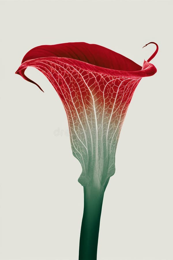 Close-Up of Vibrant Red Calla Lily with Gradient Stem on White ...