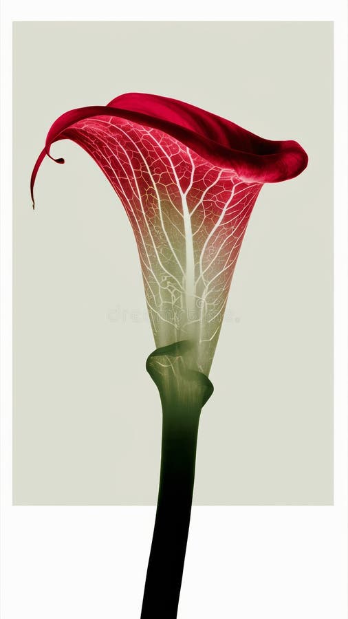 Close-Up of Vibrant Red Calla Lily with Gradient Stem on White ...
