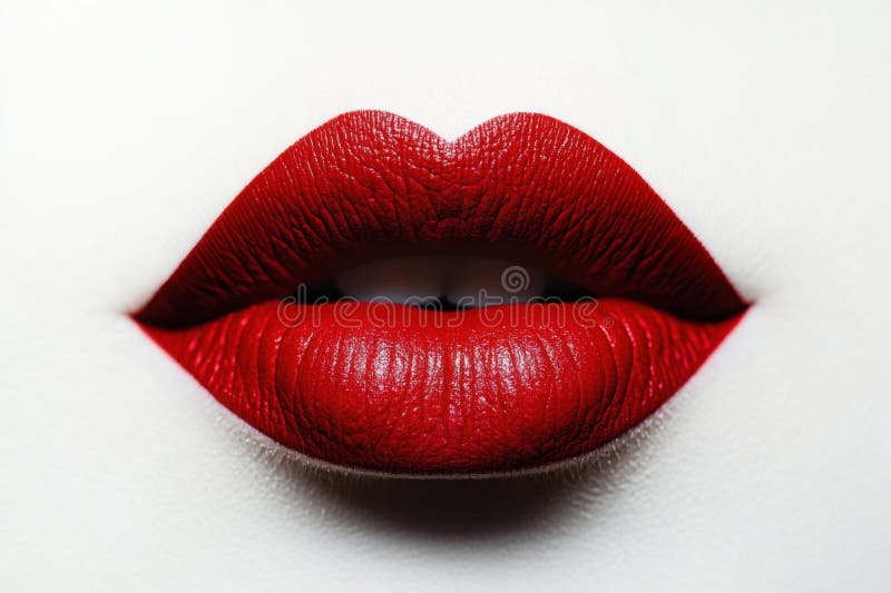 Close-up of Vibrant Red Lips with Smooth Texture on a Neutral ...