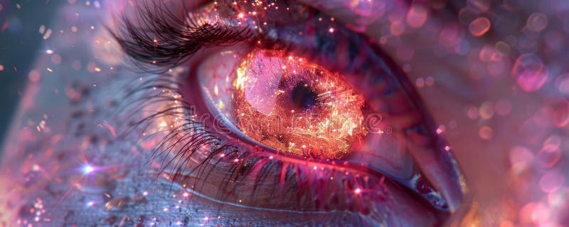 CloseUp of a Vibrant Sparkling Eye with Abstract Light Effects and ...