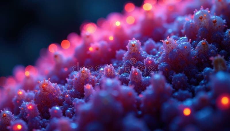 Close Up Vibrant Stained Specimen Under LED Microscope , Sample ...