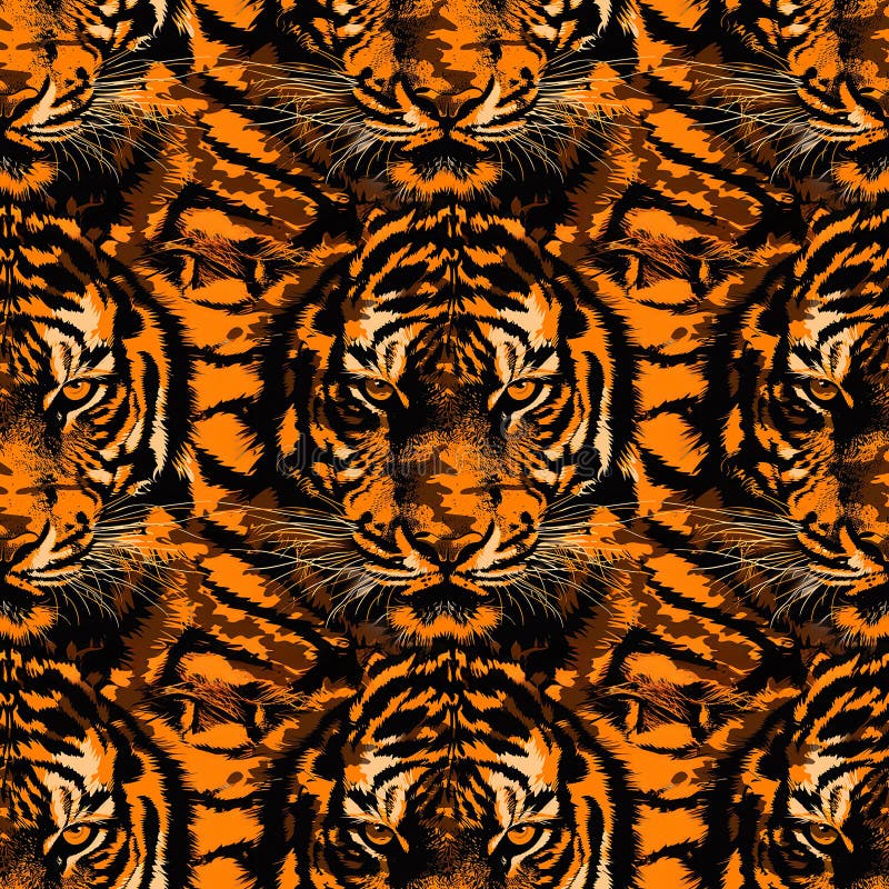 Striking Orange and Black Tiger Seamless Pattern Stock Illustration ...