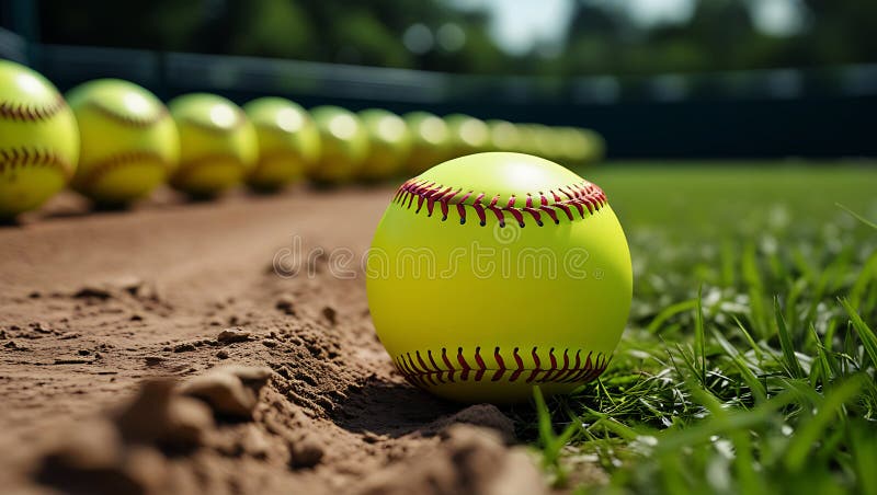 Close-up of a Vibrant Yellow Softball on a Baseball Field Stock ...