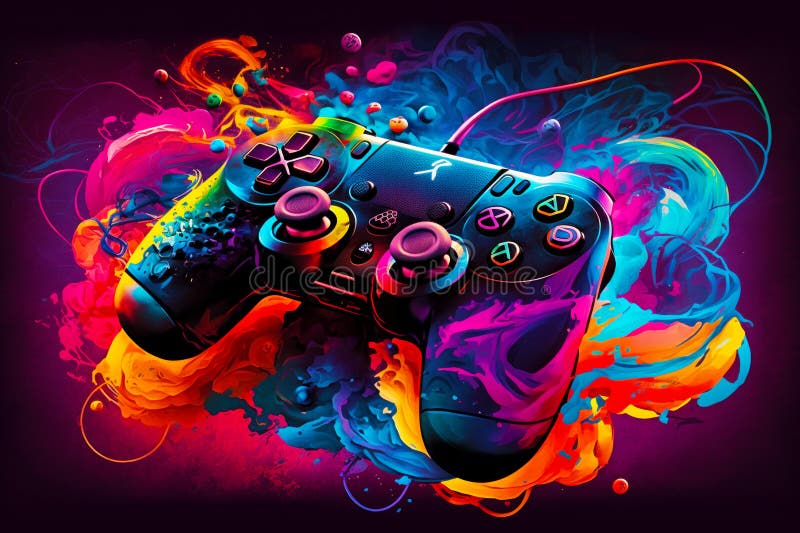 Colorful Video Game Controller on Dark Background. Generative AI Stock ... Colorful Video Game Controller on Dark Background. Generative AI Stock ...