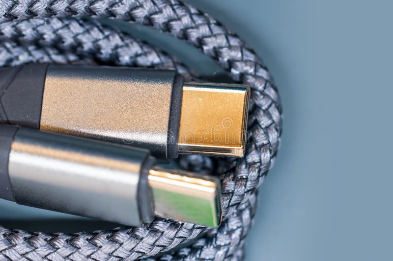 Close Up View of Colorful USB C Cables on Blue Background Stock Photo ...