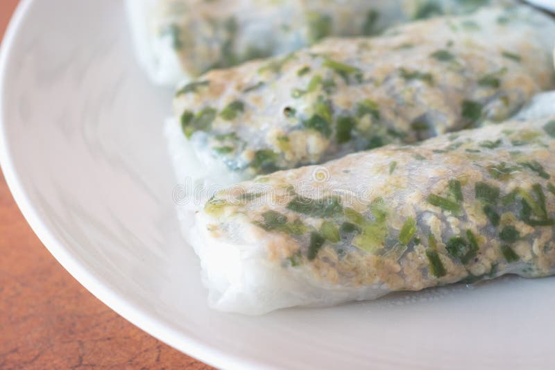 Close-up of Vietnamese Steamed Rice Noodle Roll with Pork Inside ...