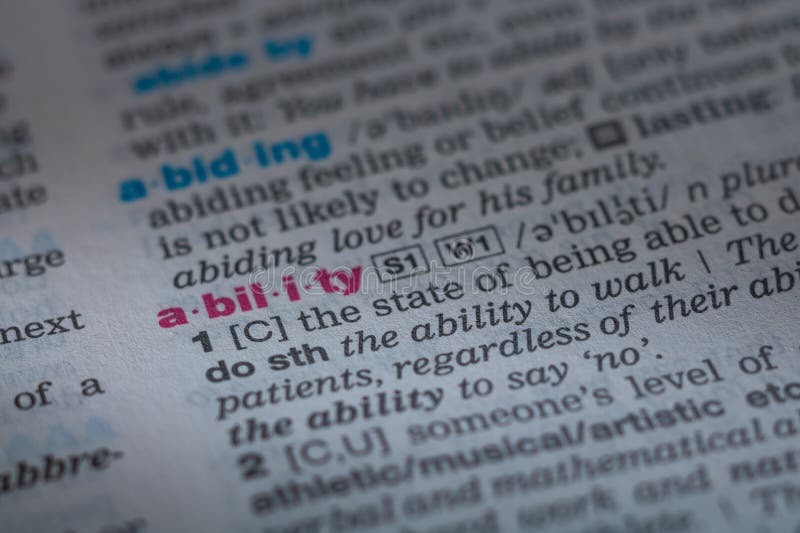 Close Up View of Ability Word in a Dictionary Stock Photo - Image of ...