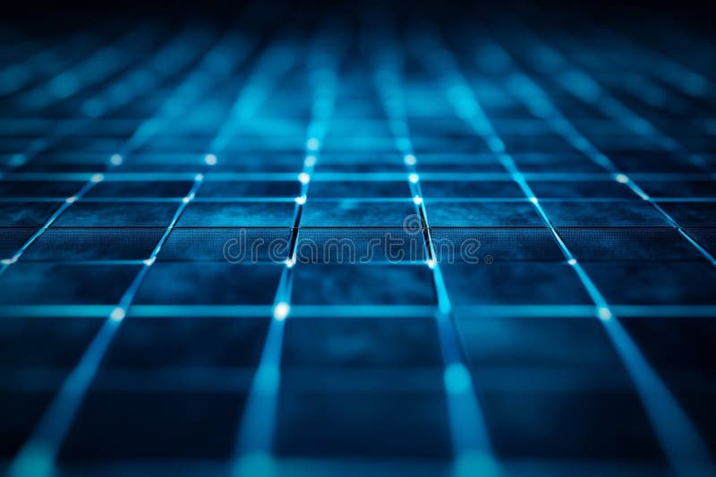 Close-Up View of an Abstract Blue Grid Matrix with Illuminated Lines ...