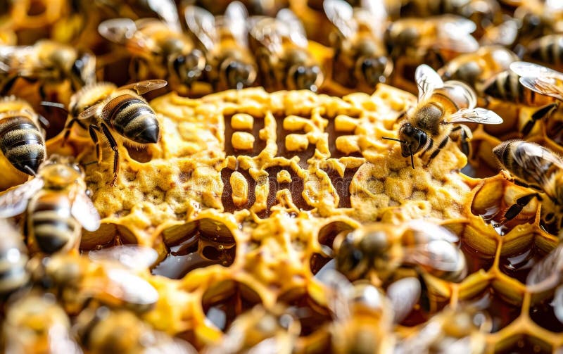 A Close-up View of an Active Colony of Honey Bees Swarming Around a ...