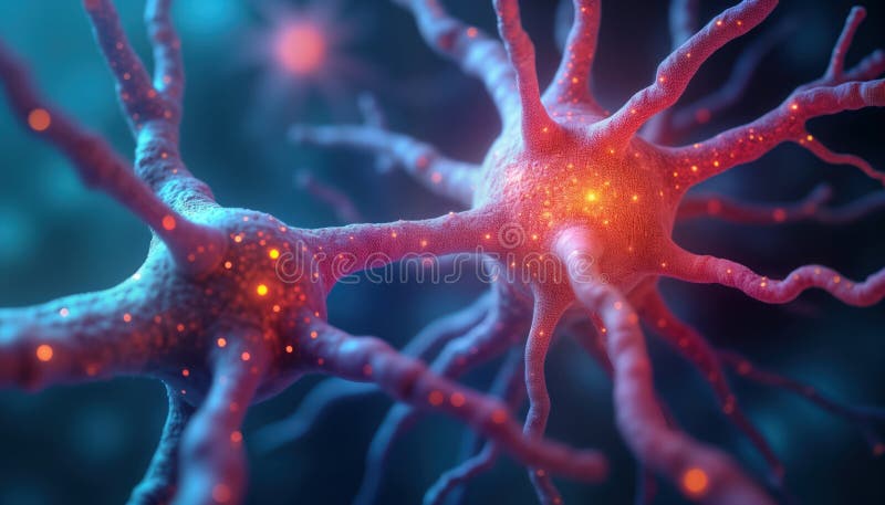 Close-up View of Active Nerve Cells. Neurotransmitters Interact with ...
