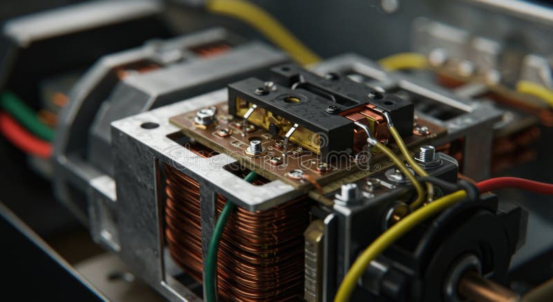 Close-up View of an Advanced Electrical Relay with Coils and Wiring ...