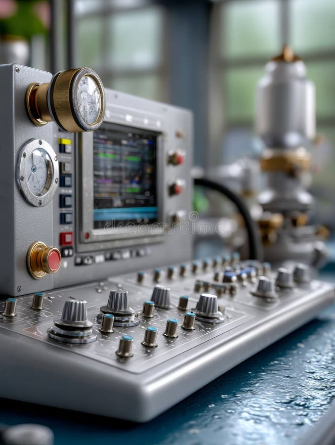 A Close Up View of an Advanced Machine Featuring a Clock for Futuristic ...