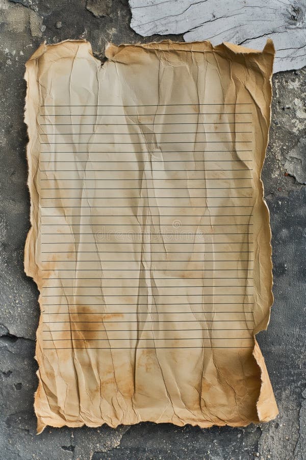 Old Worn Paper with Creases and Stains on Gray Surface. Close-up View ...