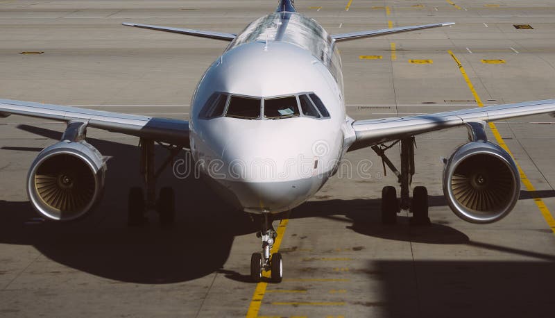 Close-up view of airplane. stock photo. Image of taxiway - 89743640