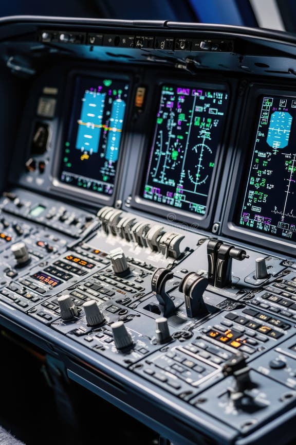 Close-up View of an Airplane Control Panel with Buttons and Gauges ...