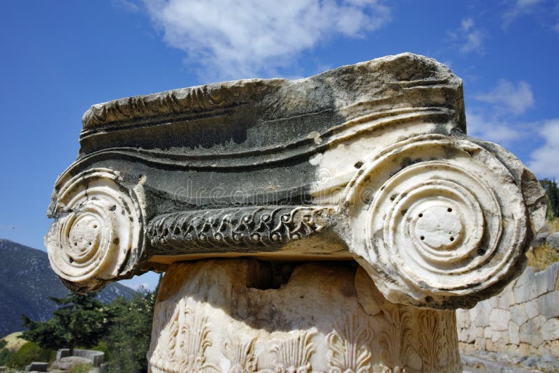 Close Up View of Ancient Column in Ancient Greek Archaeological Site of ...