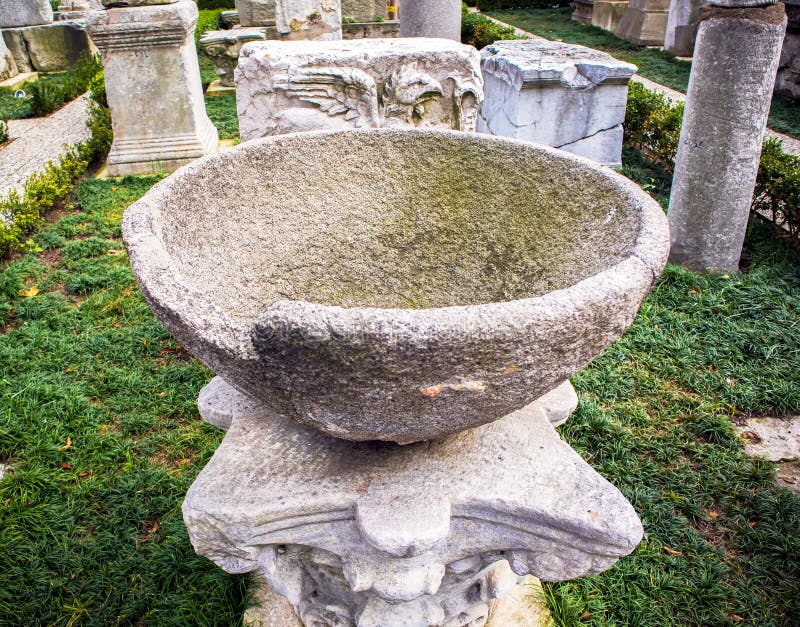Close Up View of Ancient Stone Bowl on the Column Head and Stone ...