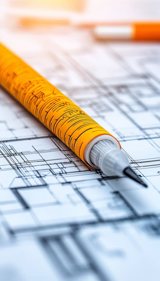 Close-up View of an Architects Desk with Architectural Plan Blueprints ...