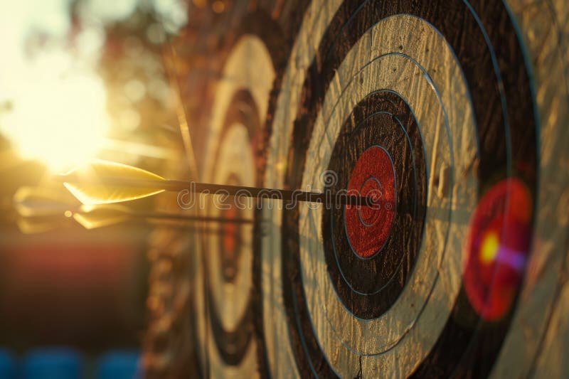 A Close-up View of Arrows Hitting Targets at Sunset. this Image ...