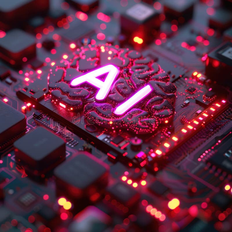Technology Advances with AI Chip Illuminated in Vibrant Red Lights ...