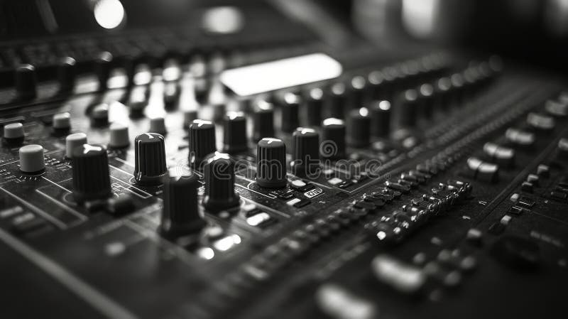 A Close Up View of an Audio Mixing Console with Various Knobs and ...