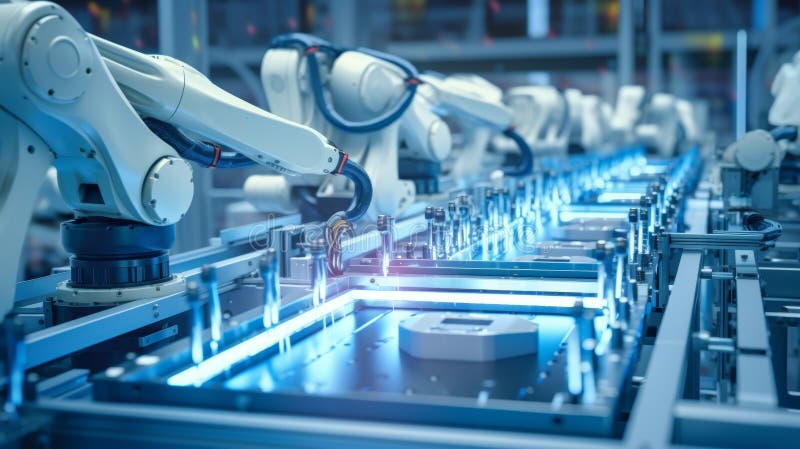 A Close-up View of an Automated Assembly Line Showcases Robotic ...