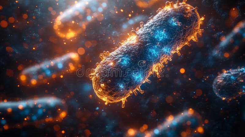 Close-up View of Bacteria with Neon Glow Stock Illustration ...