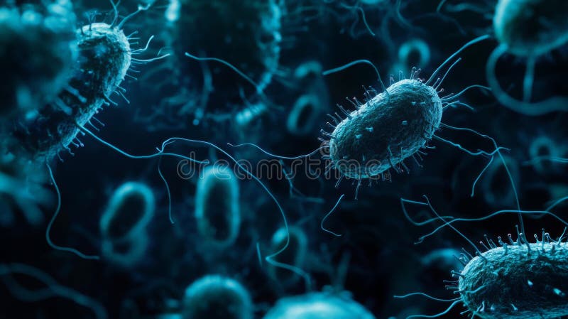 A Close-up View of Bacteria with Spiky Appendages, Floating in a Dark ...