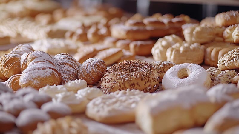 Close-Up View of Bakery Table Filled with Assorted Pastries in Natural ...