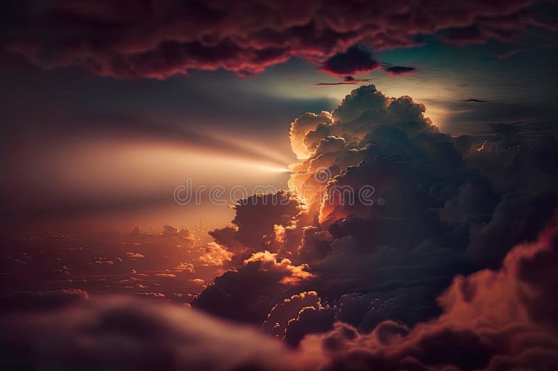Sunset Landscape with Beautiful Clouds and Sunlight. Stock Illustration ...