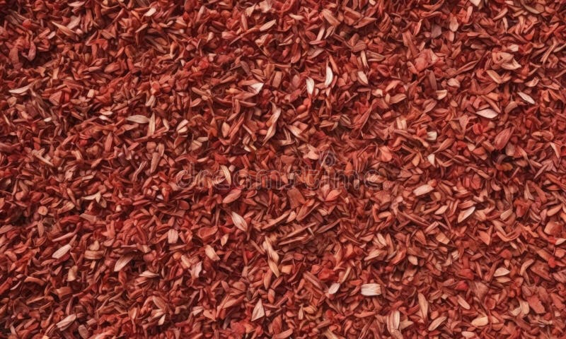 Close-up View Bed Red Mulch, Composed Small, Irregularly Shaped Pieces ...