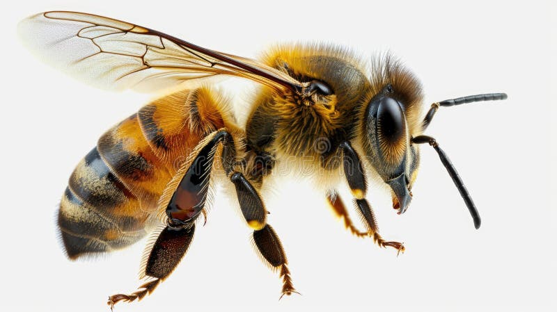 Close-up View of a Bee on a Plain White Background. Perfect for ...