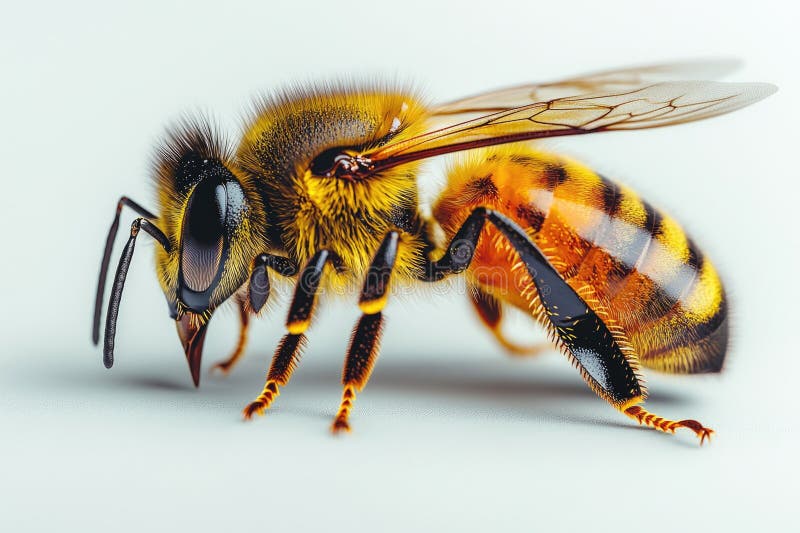 A Close-up View of a Bee Sitting on a White Surface Stock Photo - Image ...