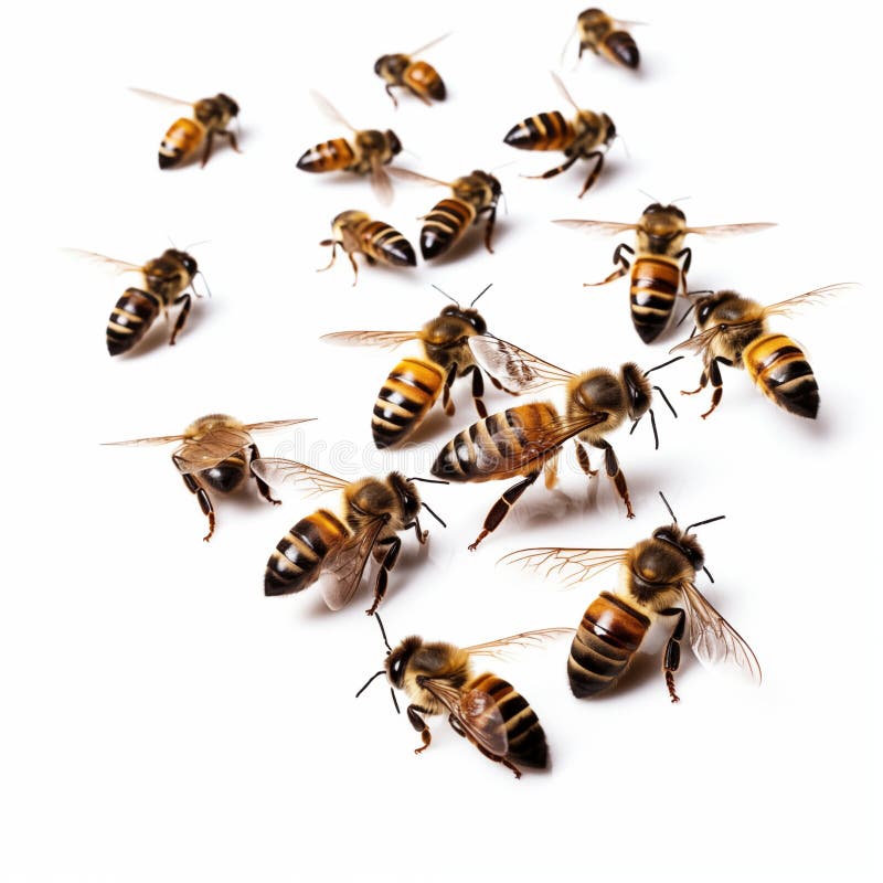 A Close-up View of Bees Buzzing Together on a Bright Surface in a ...