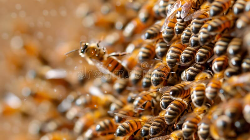 Close-up View of Bees Densely Packed Together with One in Motion ...