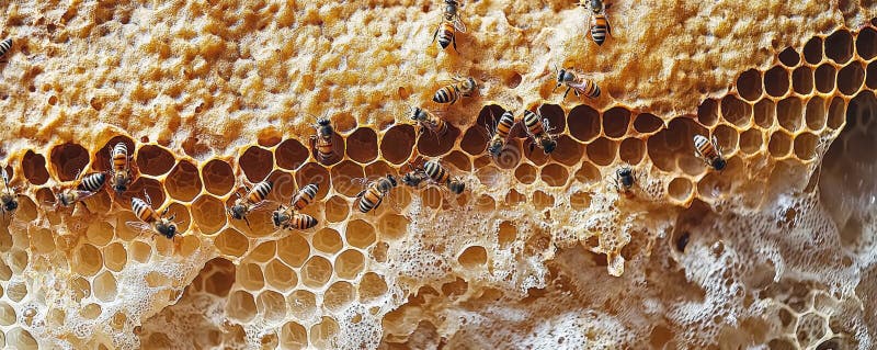 Close-up View of Bees Working on a Honeycomb Structure Stock Photo ...