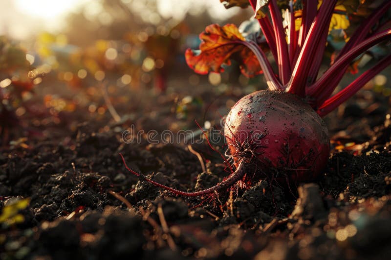Close-up View of a Beet Plant Growing in the Ground, Soil and Leaves ...